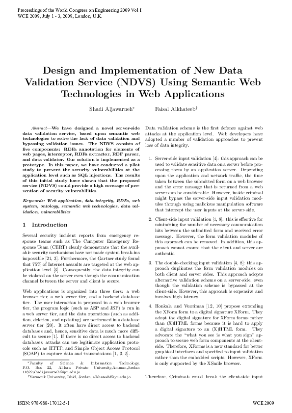 Pdf Design And Implementation Of New Data Validation Service Ndvs Using Semantic Web