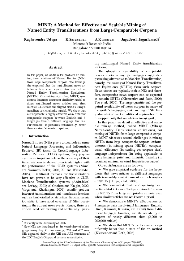 (PDF) MINT: A Method for Effective and Scalable Mining of Named Entity Transliterations from ...