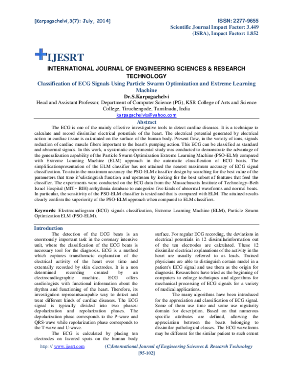 Pdf Classification Of Ecg Signals Using Particle Swarm Optimization And Extreme Learning Machine