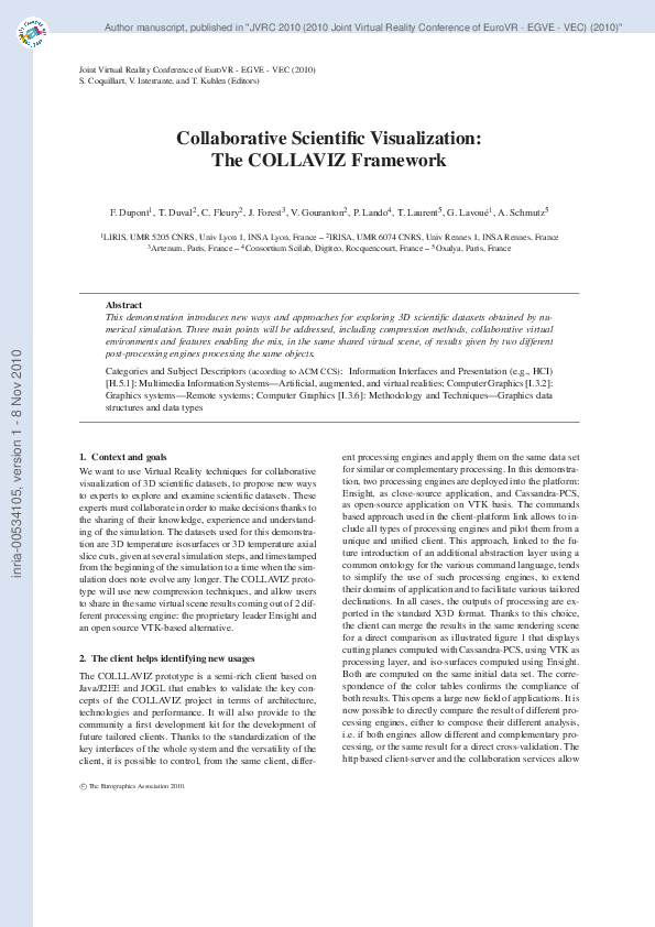 (PDF) Collaborative Scientific Visualization: The COLLAVIZ Framework