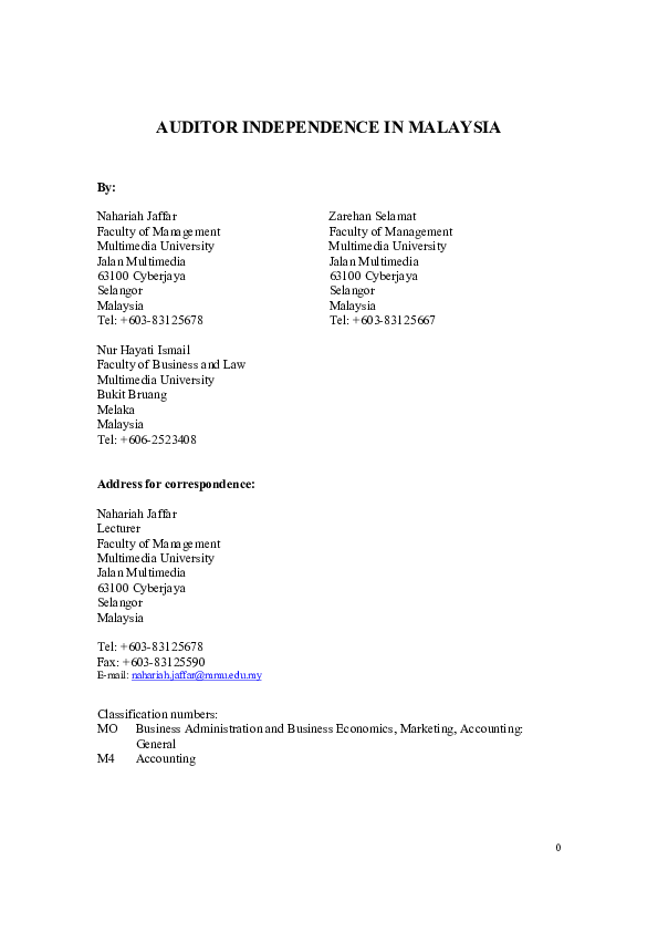 (PDF) AUDITOR INDEPENDENCE IN MALAYSIA