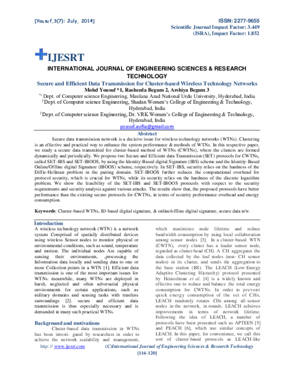 Pdf Secure And Efficient Data Transmission For Cluster Based Wireless Technology Networks