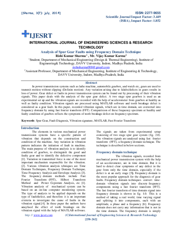 Pdf Analysis Of Spur Gear Faults Using Frequency Domain Technique