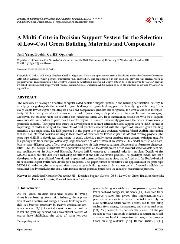 (PDF) A Multi-Criteria Decision Support System for the Selection of Low-Cost Green Building ...
