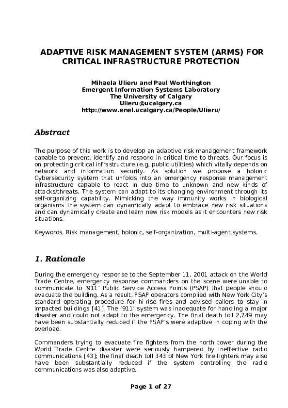 (DOC) Adaptive Risk Management System (ARMS) for Critical ...