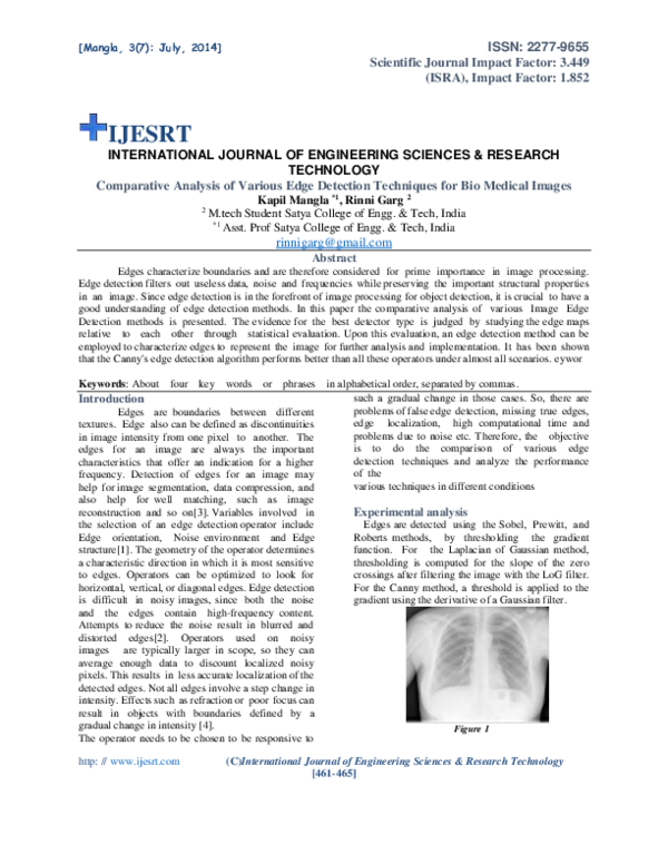 Pdf Comparative Analysis Of Various Edge Detection Techniques For Bio Medical Images Ijesrt