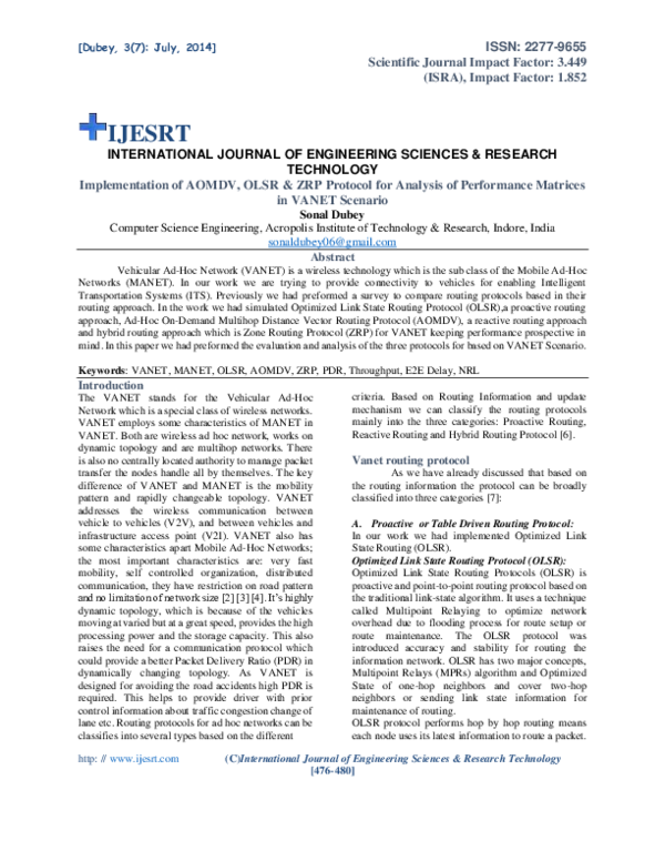 Pdf Implementation Of Aomdv Olsr And Zrp Protocol For Analysis Of