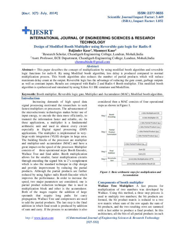 Pdf Design Of Modified Booth Multiplier Using Reversible Gate Logic For Radix 8 Ijesrt 