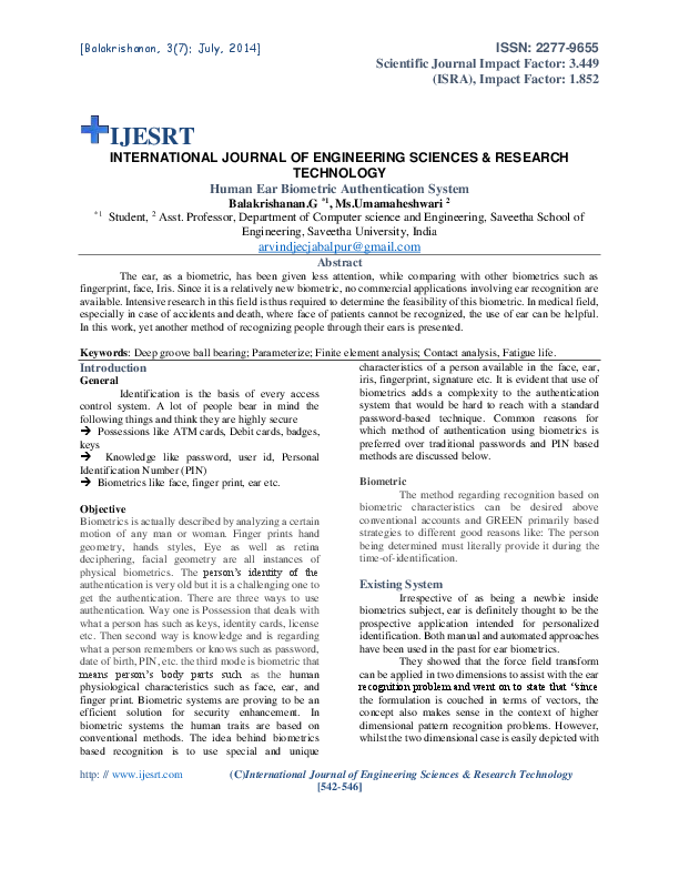 Pdf Human Ear Biometric Authentication System