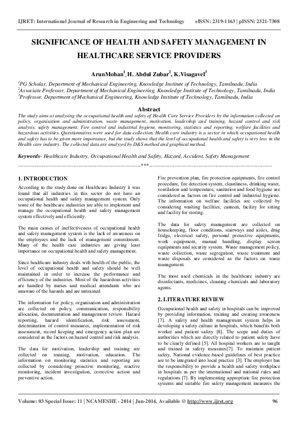 (PDF) SIGNIFICANCE OF HEALTH AND SAFETY MANAGEMENT IN HEALTHCARE ...