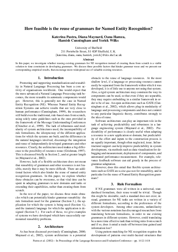(PDF) How feasible is the reuse of grammars for Named Entity Recognition