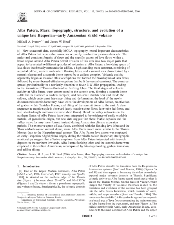Alba Patera, Mars: Topography, structure, and evolution of a unique ...
