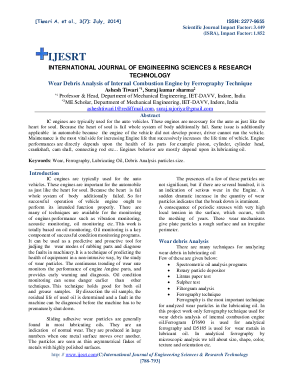(PDF) Wear Debris Analysis of Internal Combustion Engine by Ferrography ...