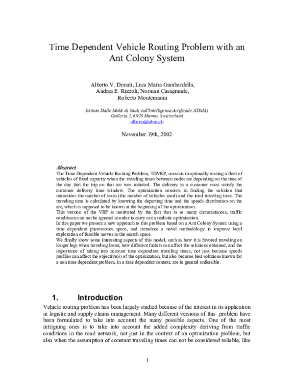 Pdf Ant Colony Optimization For Time Varying Routes