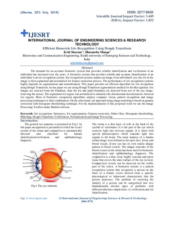 (PDF) Efficient Biometric Iris Recognition Using Hough Transform