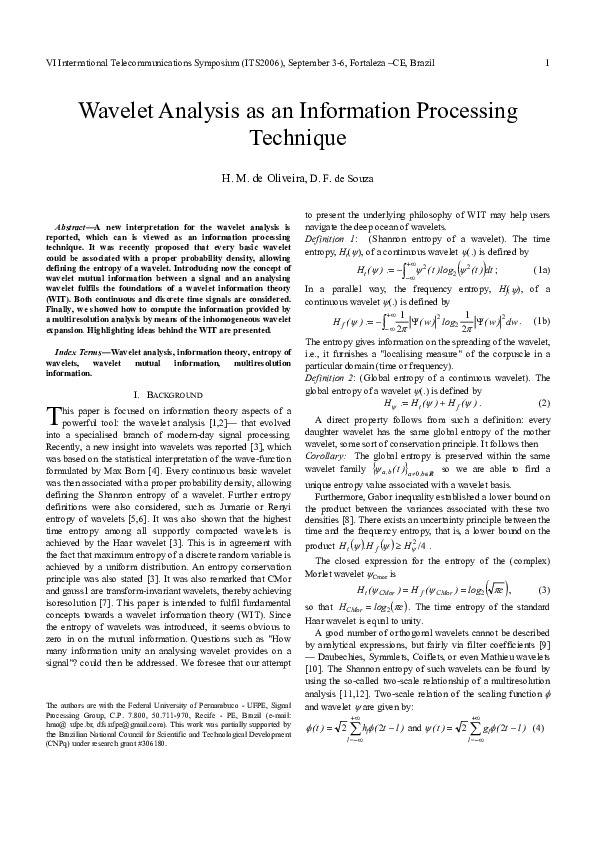 Pdf Wavelet Analysis As An Information Processing Technique