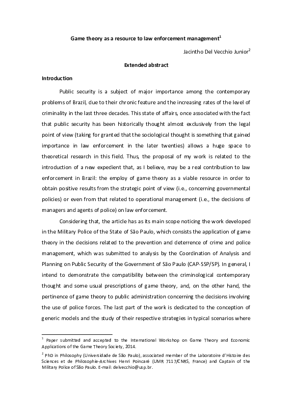 (PDF) Game theory applied to law enforcement - abstract