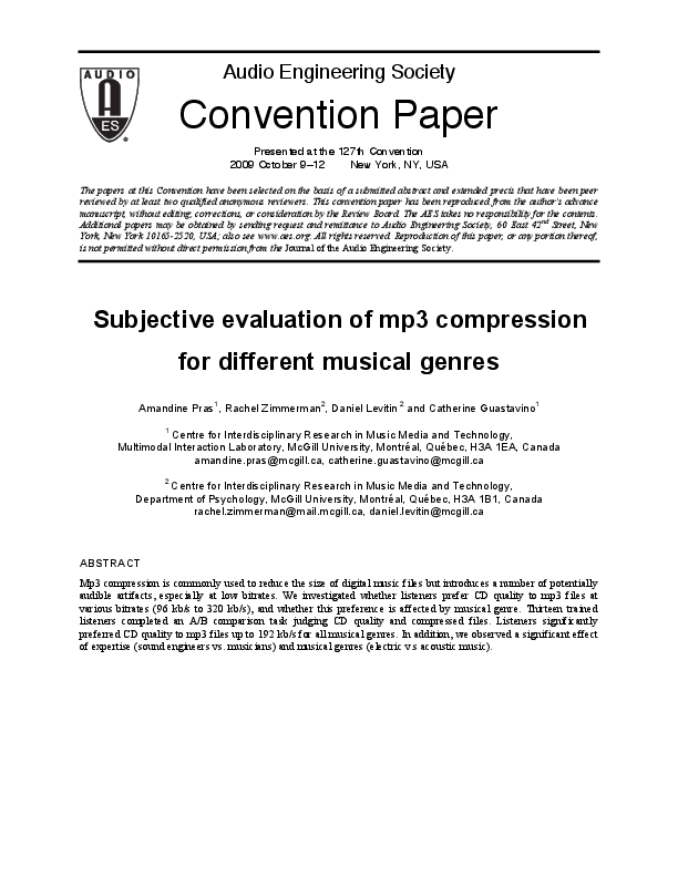 Subjective Evaluation of MP3 Compression for Different Musical Genres