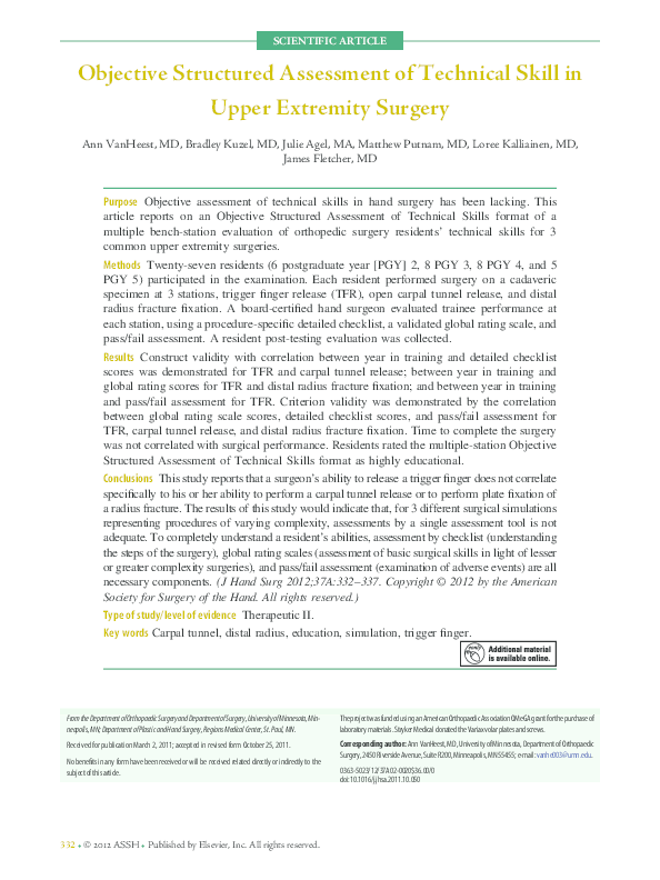 Pdf Objective Structured Assessment Of Technical Skill In Upper