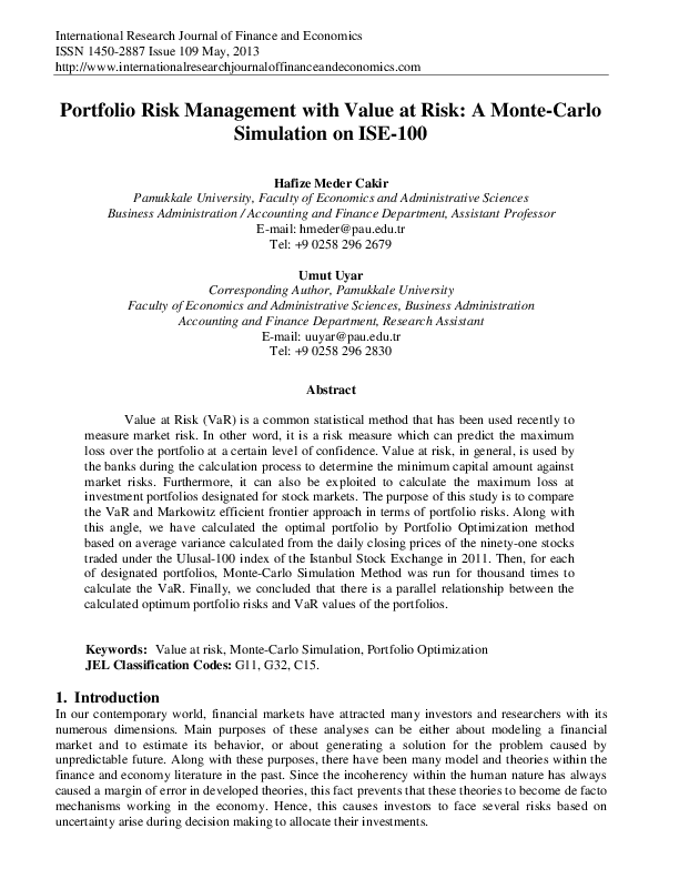 (PDF) Portfolio Risk Management with Value at Risk: A Monte-Carlo ...