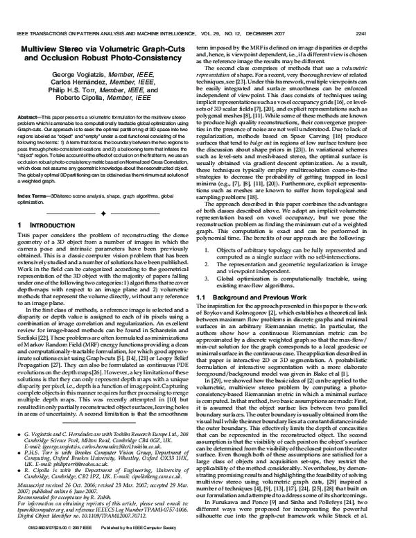 (PDF) Multiview Stereo via Volumetric Graph-Cuts and Occlusion Robust Photo-Consistency