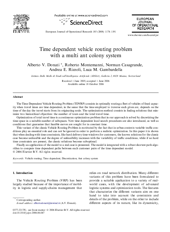 (PDF) Time Dependent Vehicle Routing Problem With a Multi Ant Colony System