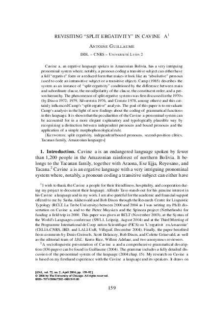 (PDF) Revisiting "split ergativity" in Cavineña