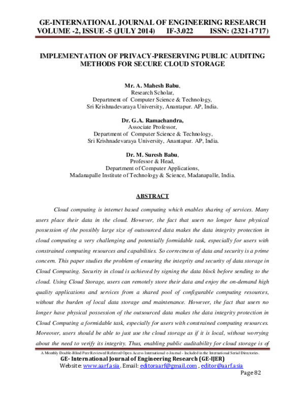 Pdf Efficient Public Integrity Auditing Of Collaboratively Stored Data In Cloud Storage With 8586