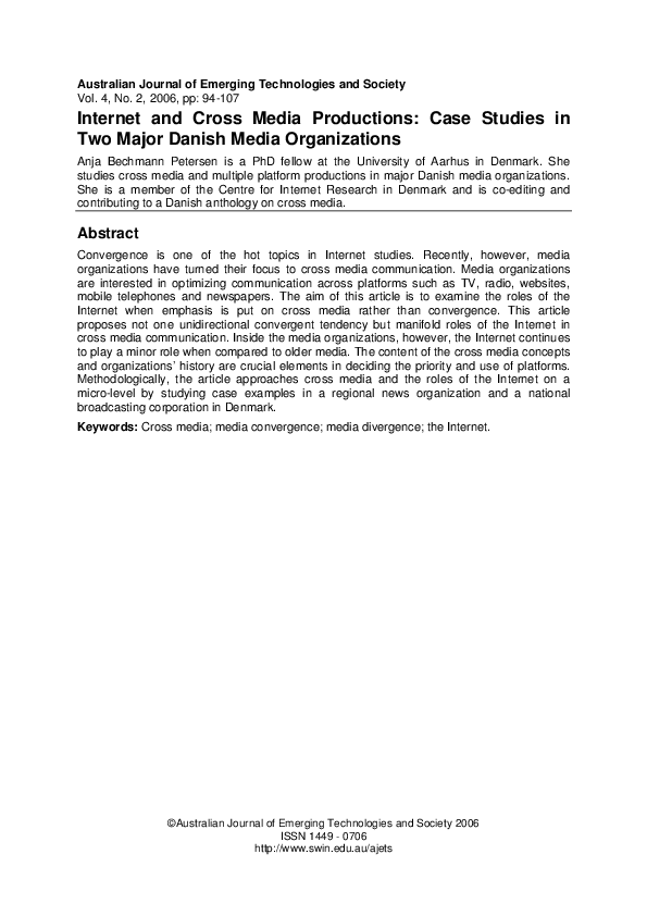 (PDF) Internet and Cross Media Productions: Case Studies in Two Major ...