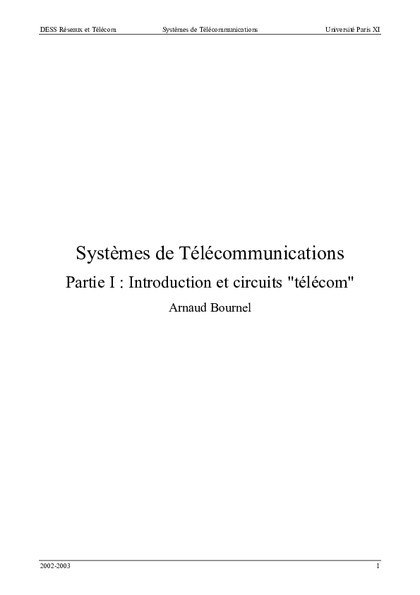 (PDF) Systèmes de Télécommunications Partie I : Introduction et ...