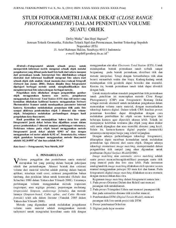 (DOC) STUDI FOTOGRAMETRI JARAK DEKAT (CLOSE RANGE PHOTOGRAMMETRY) DALAM ...
