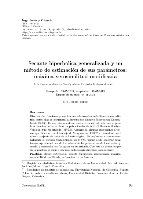(PDF) Secante hiperbólica generalizada y un método de estimación de sus parámetros: máxima ...