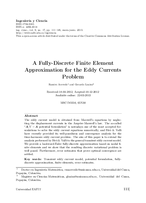 (PDF) A fully-discrete ﬁnite element approximation for the eddy currents problem