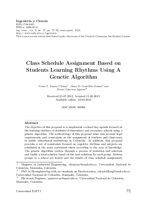 (PDF) Class Schedule Assignment Based on Students Learning Rhythms Using A Genetic Algorithm
