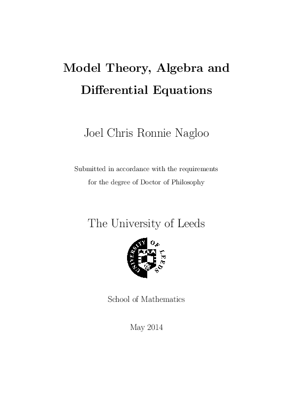 (PDF) Model Theory, Algebra and Differential Equations