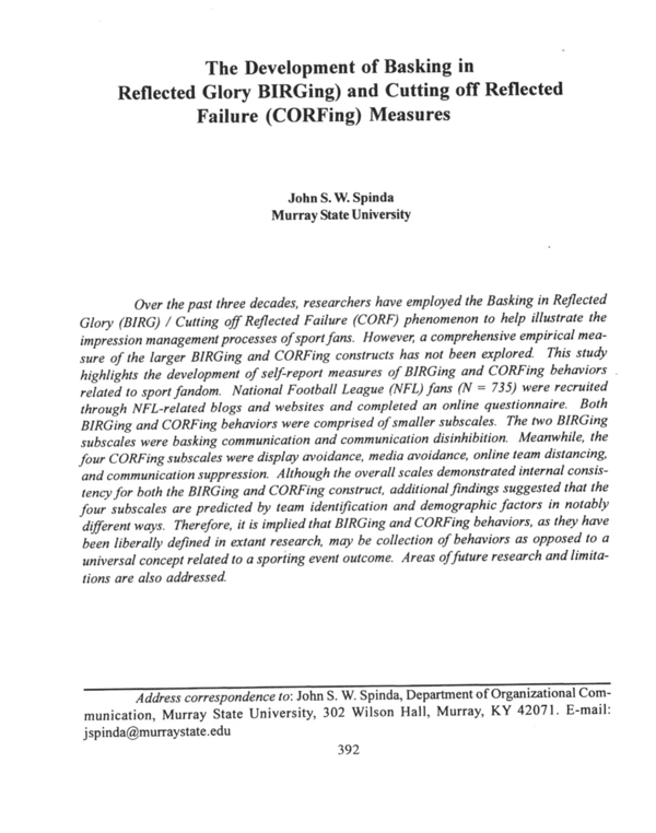 (PDF) The Development of Basking in Reflected Glory (BIRGing) and ...