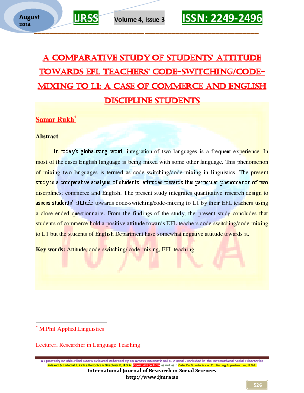 (PDF) A CompArAtive Study of StudentS ’ Attitude towards EFL Teachers ...