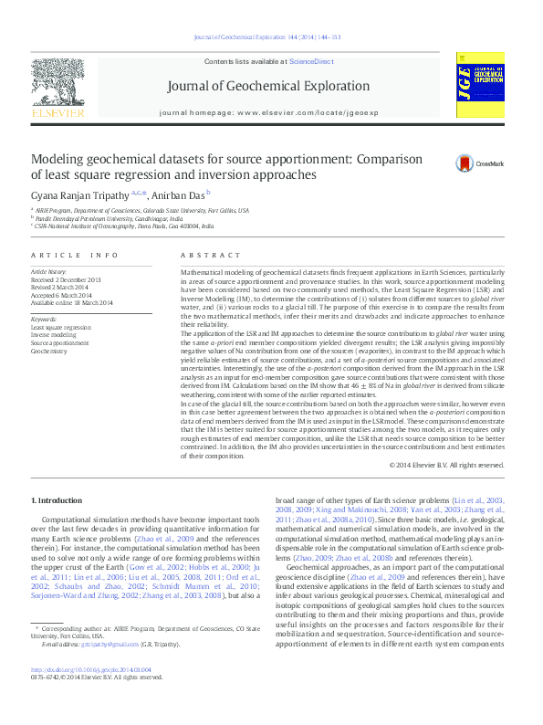 Pdf Modeling Geochemical Datasets For Source Apportionment