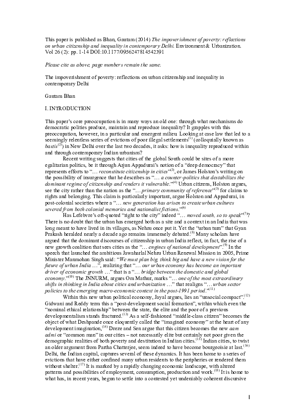 (PDF) The Impoverishment of Poverty: Reflections on urban citizenship ...