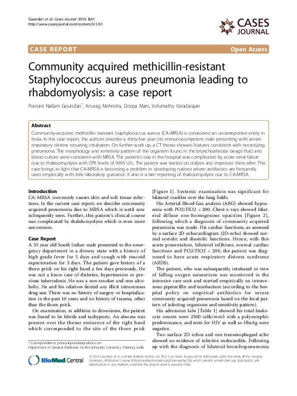 (PDF) Community acquired methicillin-resistant Staphylococcus aureus pneumonia leading to ...