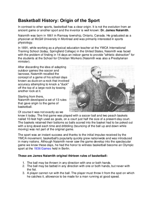 (DOC) Basketball History: Origin of the
