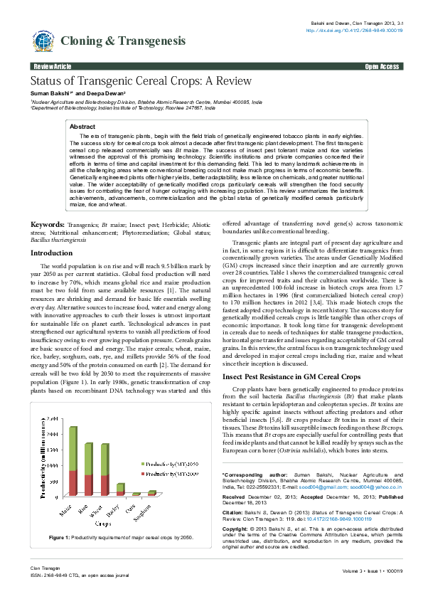 (PDF) Cloning & Transgenesis Open Access Review Article Status of ...