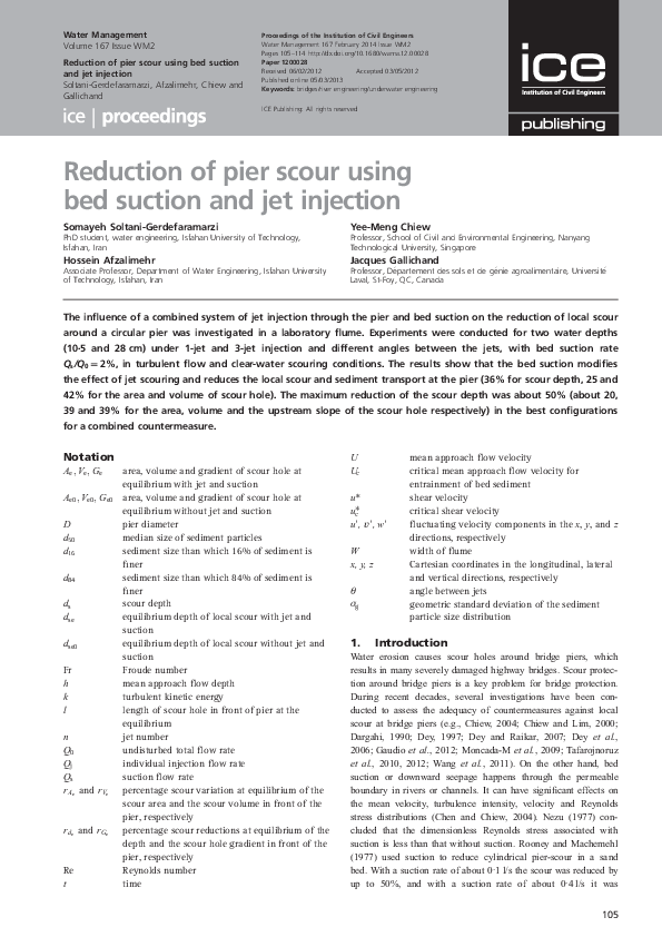 (PDF) Reduction of pier scour using bed suction and jet injection.