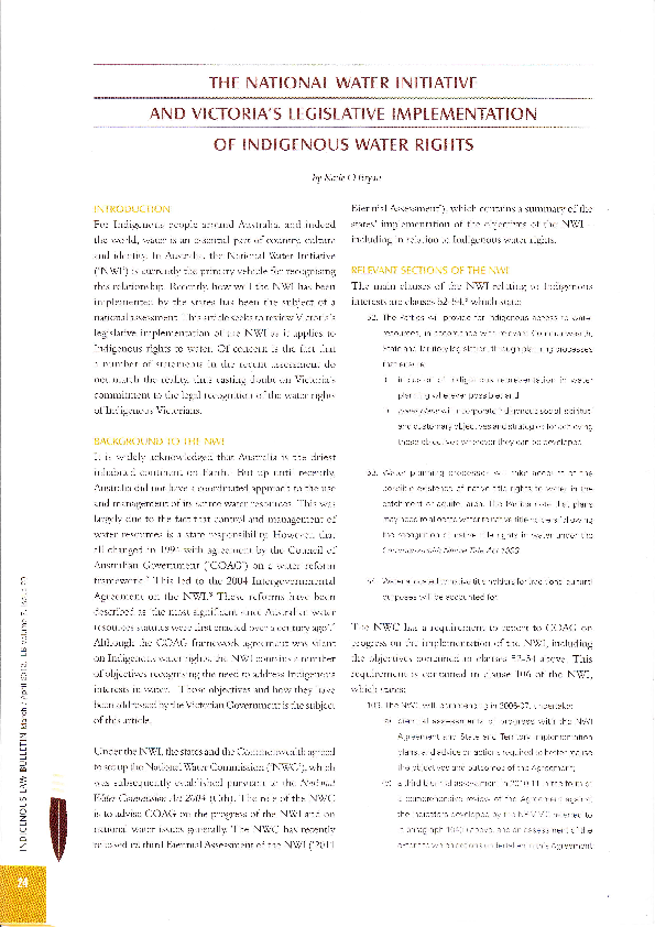 (PDF) The National Water Initiative and Victoria’s Legislative ...