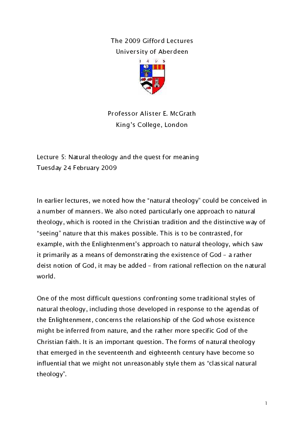 (PDF) Text of 2009 Gifford Lectures at Aberdeen: Lecture 5