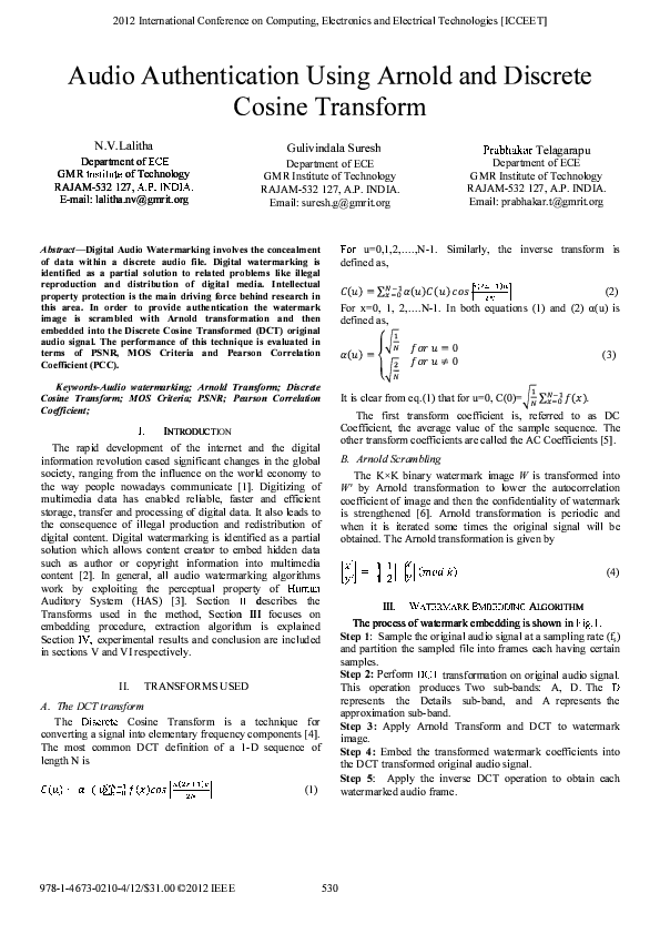 Audio Authentication Using Arnold And Discrete Cosine Transform