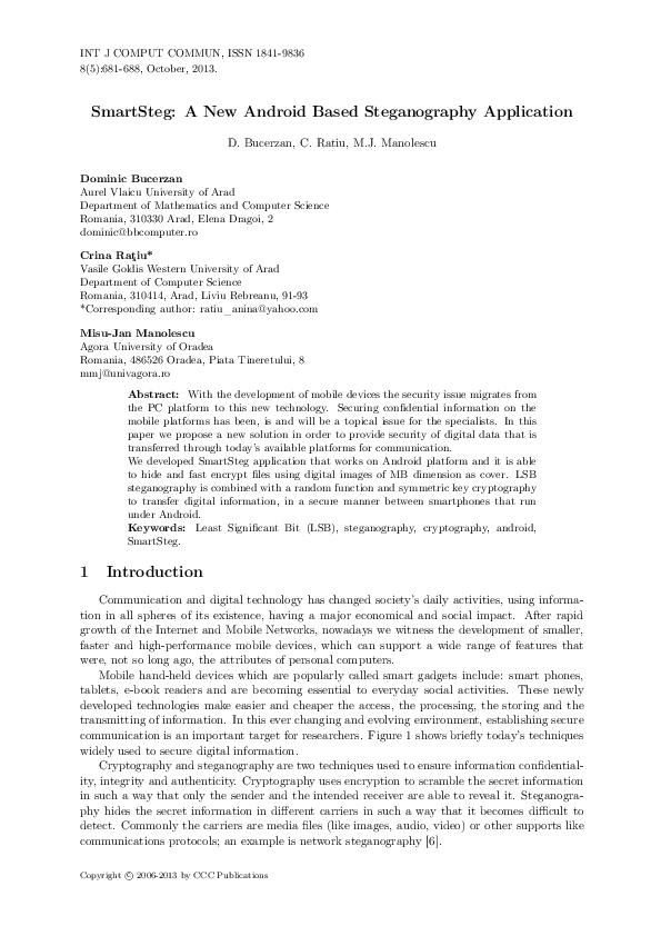 (PDF) SmartSteg: A New Android Based Steganography Application