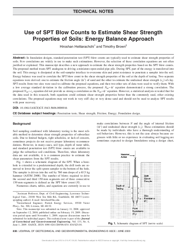 (PDF) Use of SPT Blow Counts to Estimate Shear Strength Properties of Soils: Energy Balance Approach