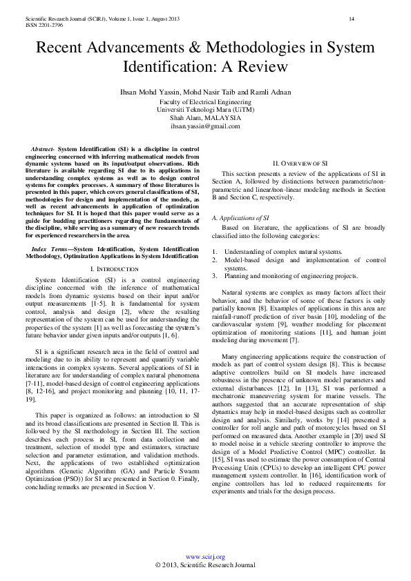 Pdf Recent Advancements And Methodologies In System Identification A