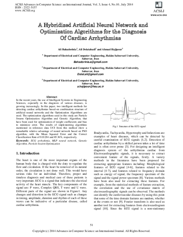 Pdf A Hybridized Artificial Neural Network And Optimization Algorithms For The Diagnosis Of